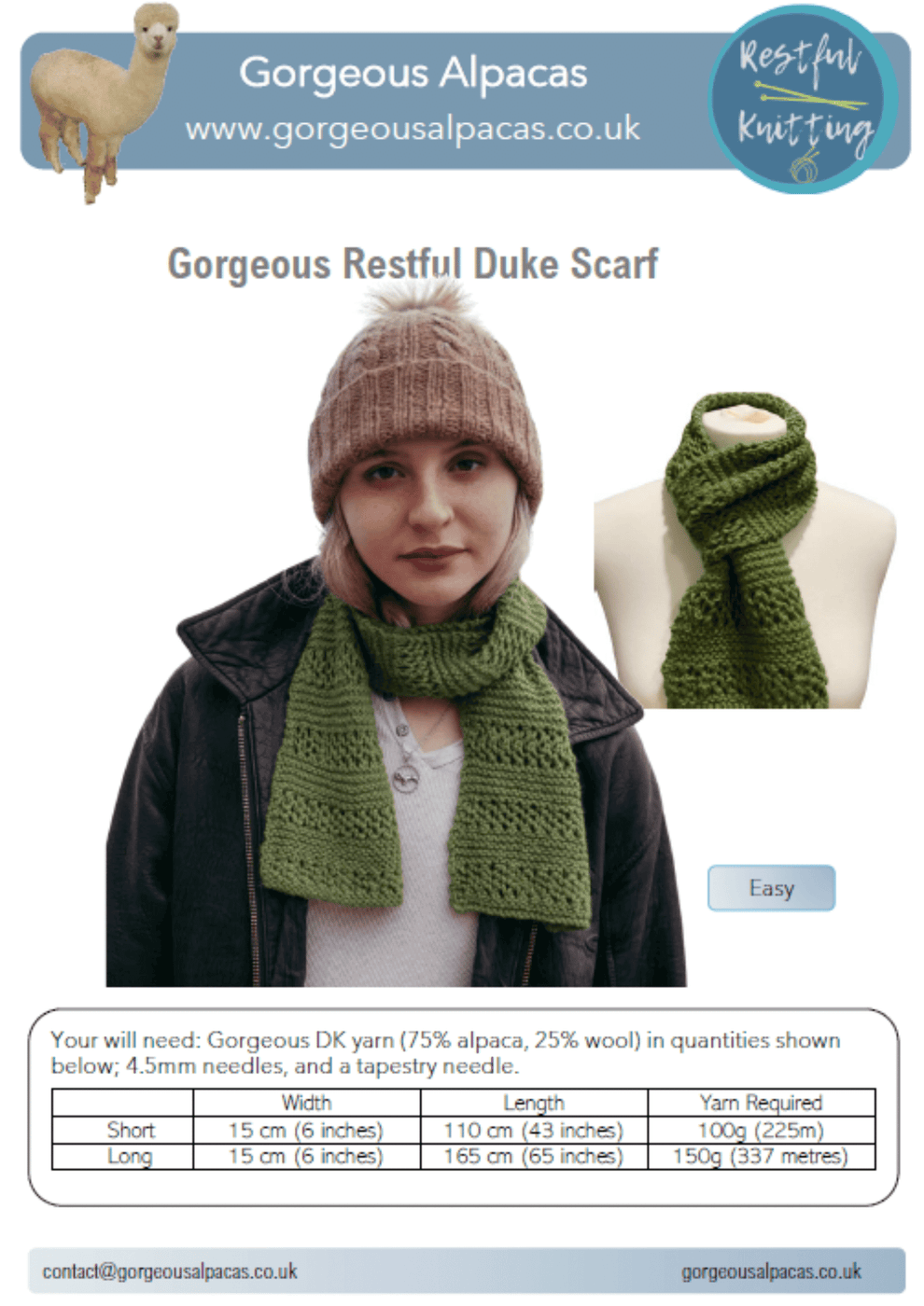 Restful Duke Scarf – Easy Knitting Pattern – Gorgeous Alpacas